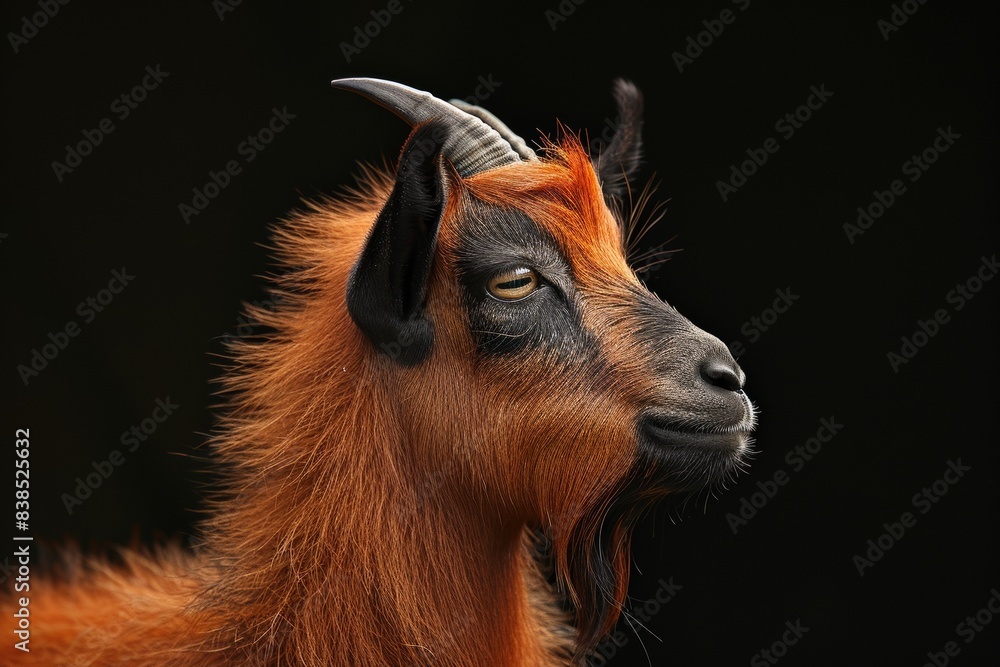 Mystic portrait of Pygmy Goat, copy space on right side, Anger ...