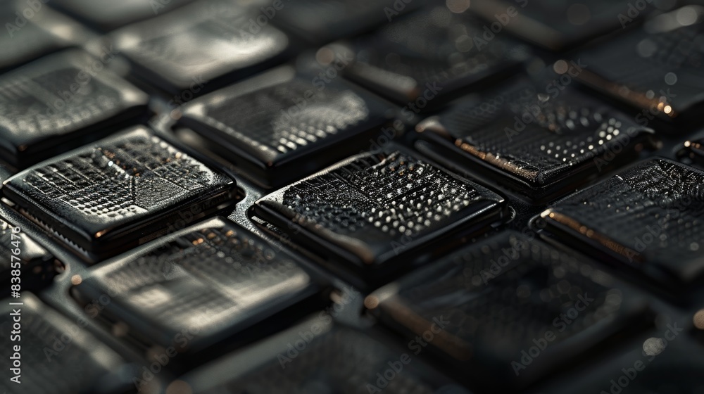 The texture of a keyboards keys is revealed in this closeup as tiny ...