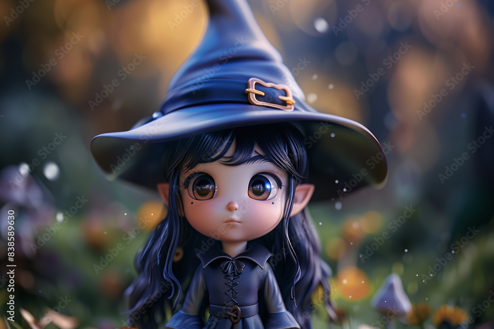 4d photographic image of full body image of a cute little chibi witch ...