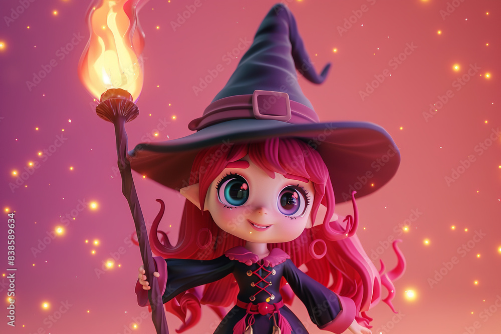4d photographic image of full body image of a cute little chibi witch ...
