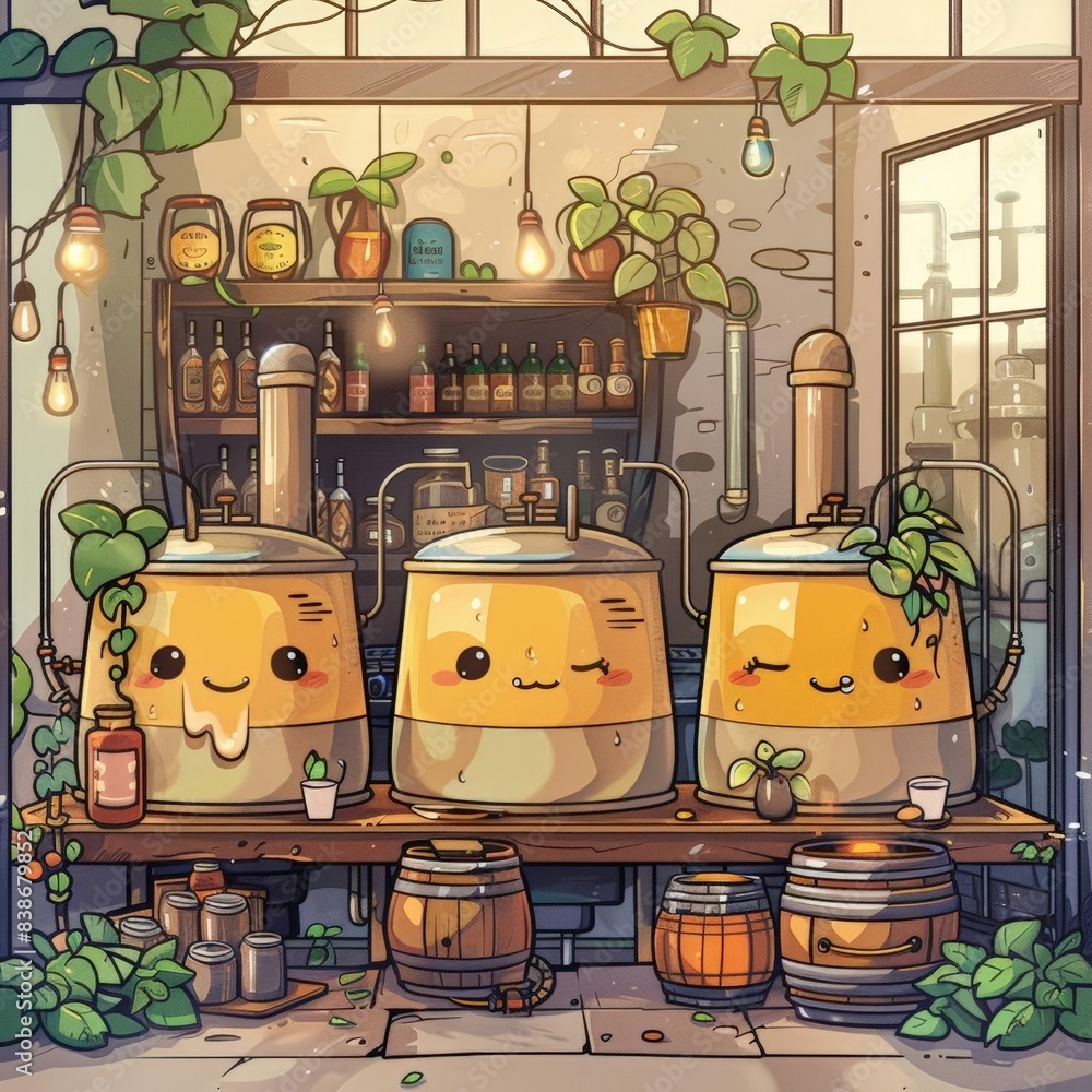 Whimsical kawaii, Beer brewing clipart with kettles and fermenters ...
