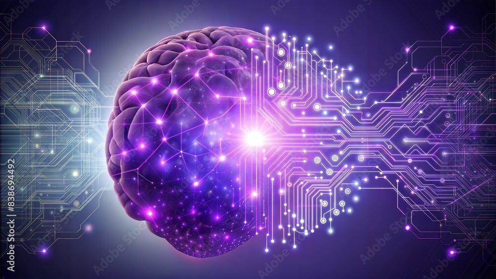 AI technology connection brain icon in purple digital transformation ...