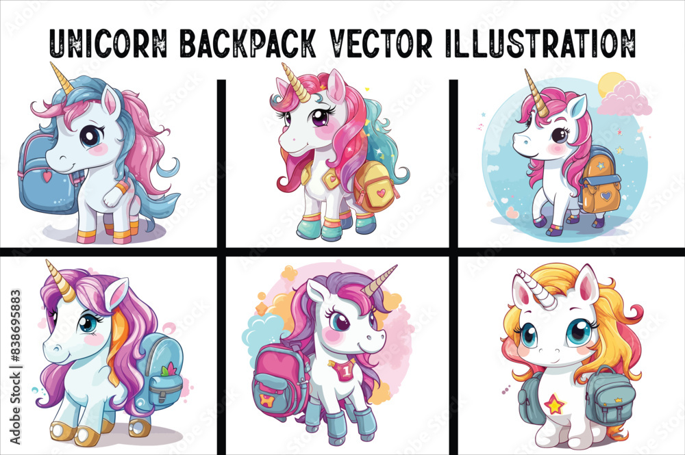 Cute Unicorn Wearing a School Bag Vector. Unicorn With Backpack Illustration.Back to School ...
