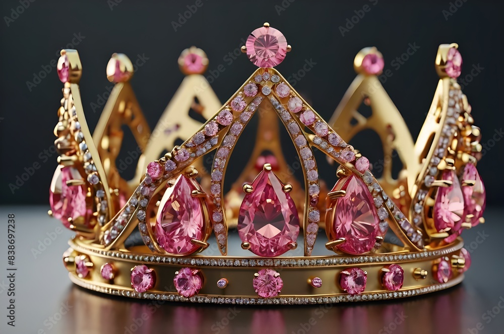 Royal gold crown with pink diamonds isolated on transparent background ...
