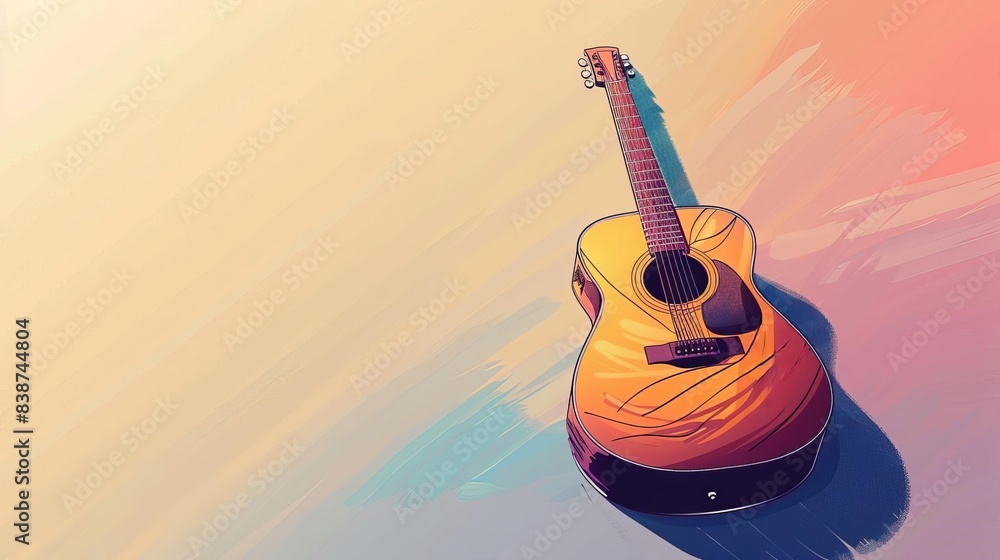 Eye-level angle, hand drawn, simple sketch of a guitar, illustration ...