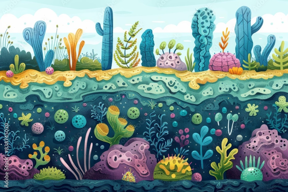 Microbes in soil flat design side view agricultural theme cartoon ...