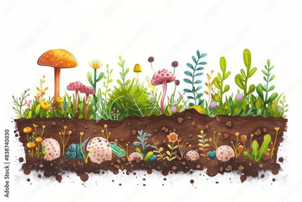 Microbes in soil flat design side view agricultural theme cartoon ...