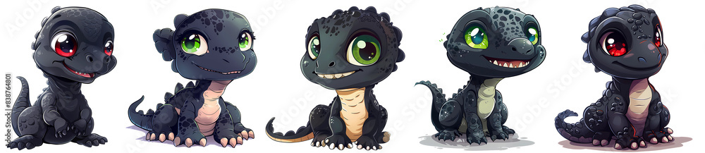 collection of cute black baby dinosaur illustration, Clipart Sticker ...