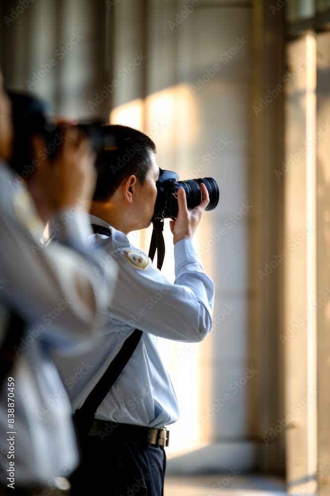 Professional Photography of security staff practicing evacuation drills ...