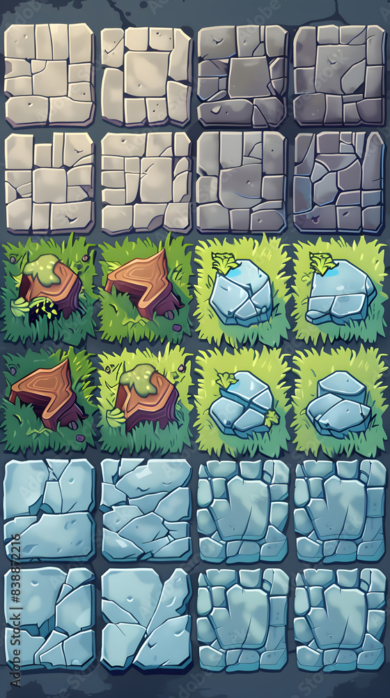 Top view 2d game square tiles. Game texture tiles. 2D cartoon level ...