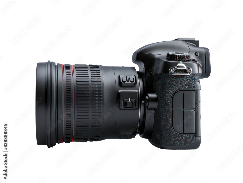 Side view of professional DSLR photo camera mirrorless body with zoom ...