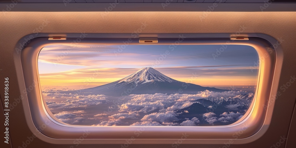 Fuji in full frame: The elongated window of a luxury jet provides an ...