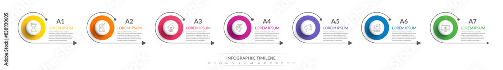 Business vector infographics with 7 circles and arrows. Timeline ...