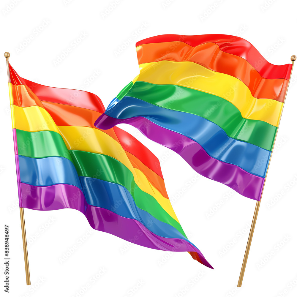 Two rainbow flags waving proudly in the wind, symbolizing LGBTQ+ pride ...