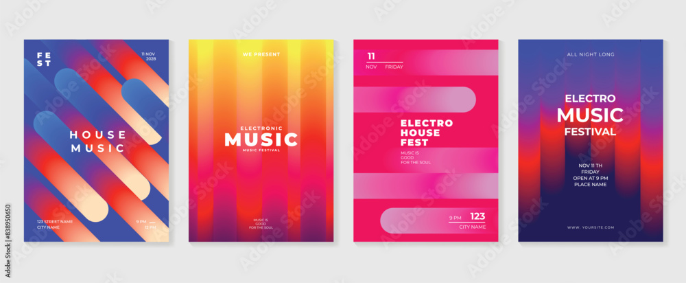 Music poster design background vector set. Electro Sound Cover template ...