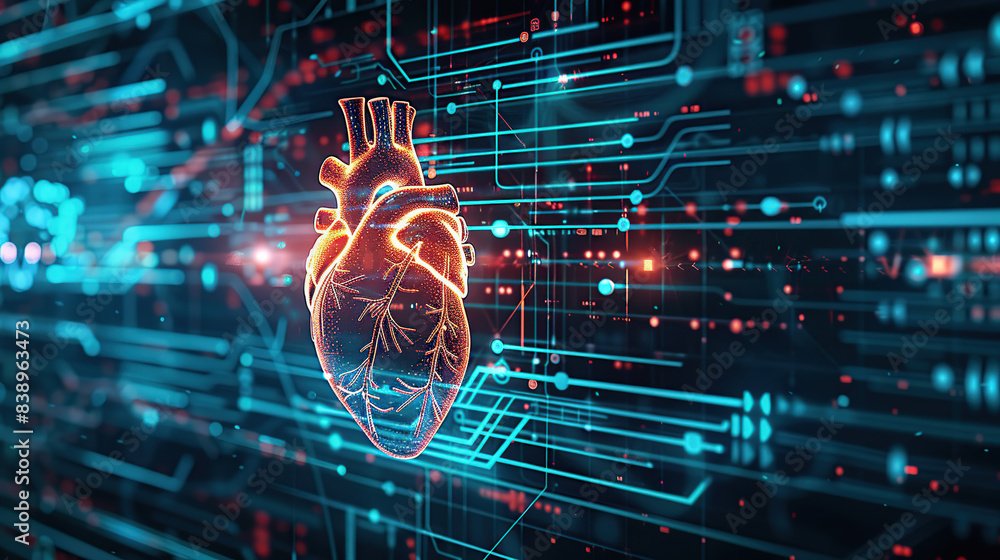 Abstract digital human heart with medical technology background Stock ...