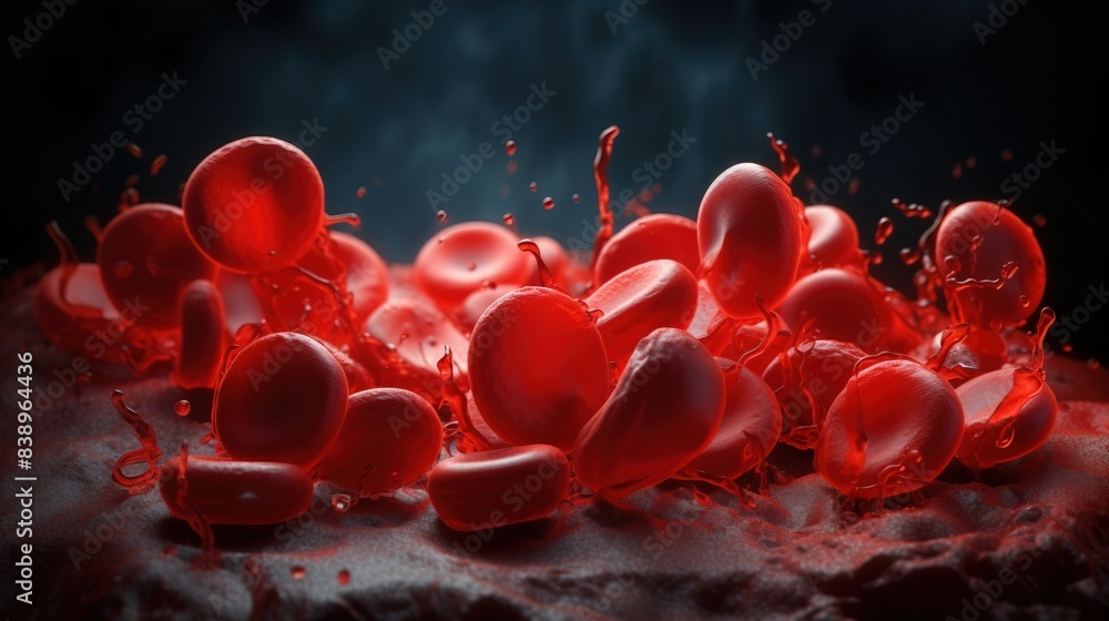 Blood vessel, hemoglobin close-up. Medical venous structure, dark ...