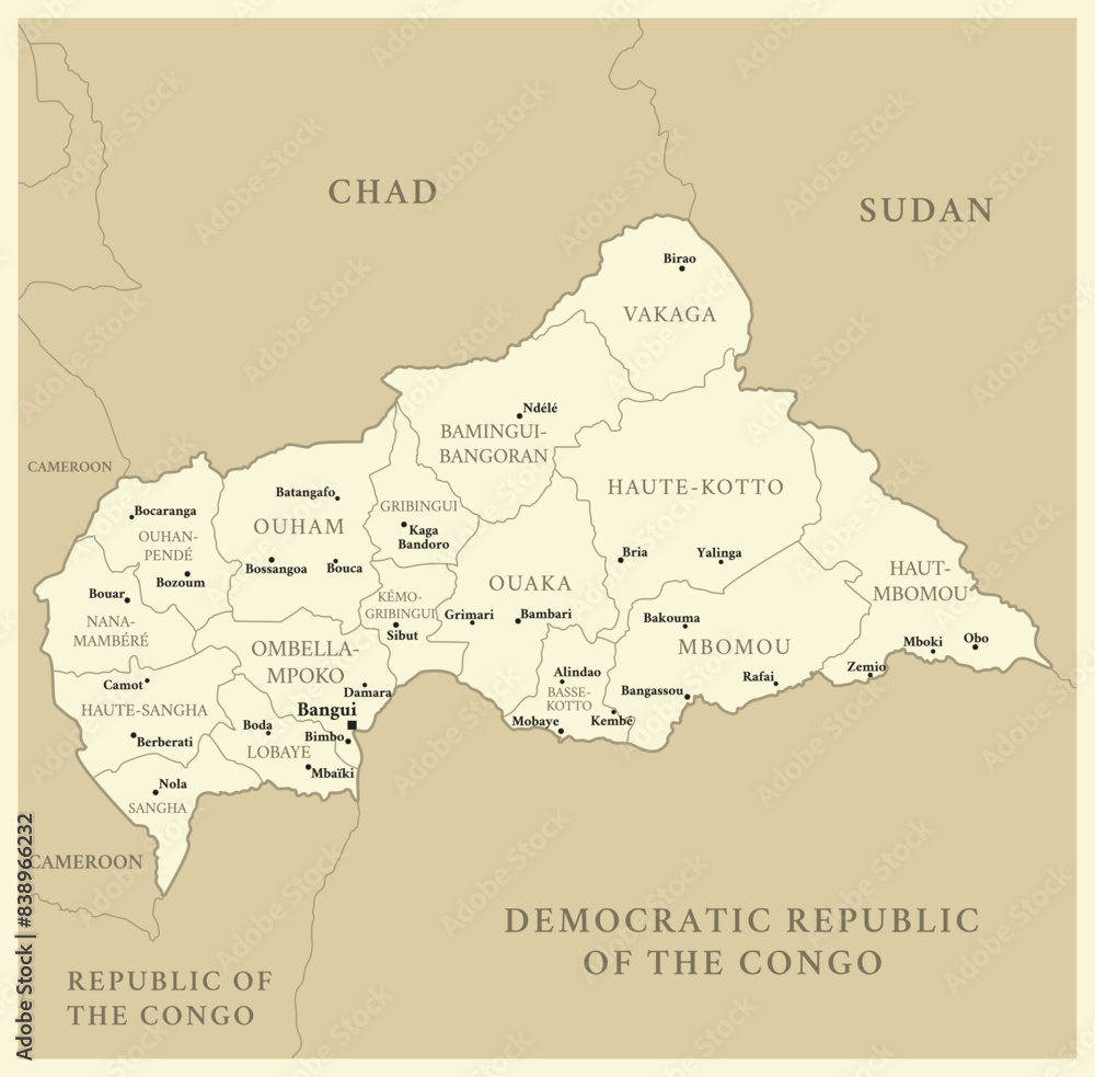Central African Republic - detailed map with administrative divisions ...