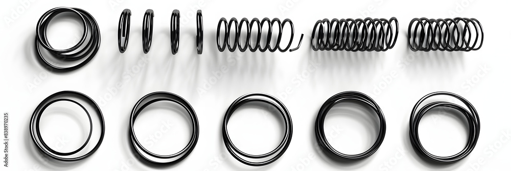 Spiral spring set. Black wire coil spring collection. Thin wire frames ...