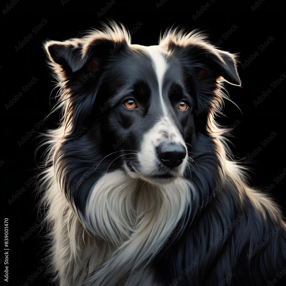 line pencil drawing boder collie silhouette sharp shadows black ...