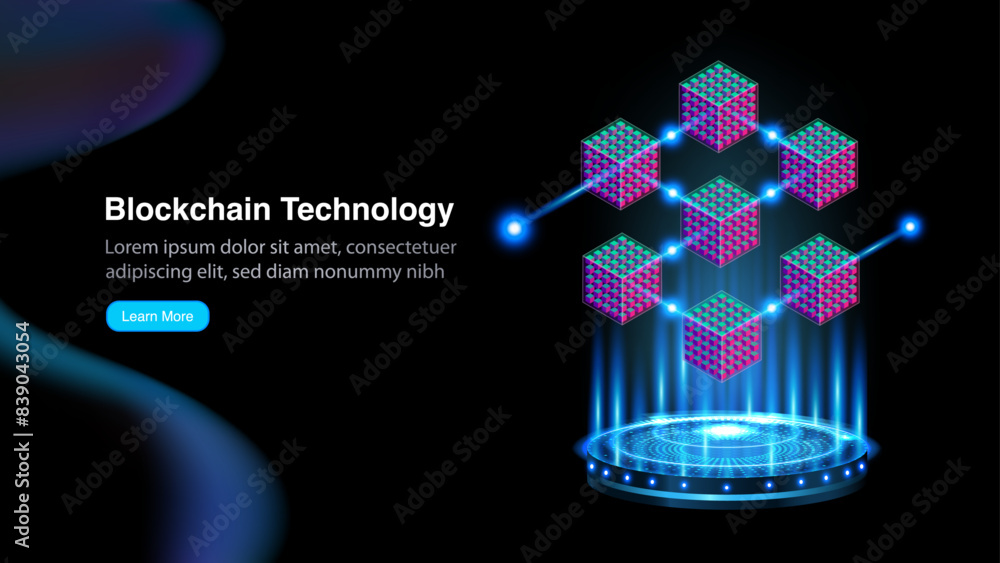 Futuristic Blockchain Technology Concept Banner and Background: Block ...