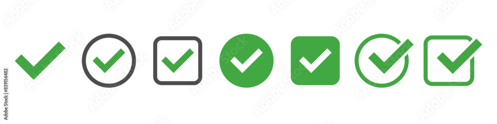 Checkmark and check icon. Approval check and true icon. Set quality ...