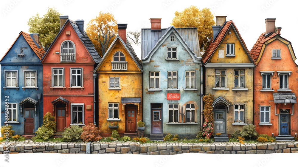 Cute cartoon style buildings color cut out on .PNG transparent ...