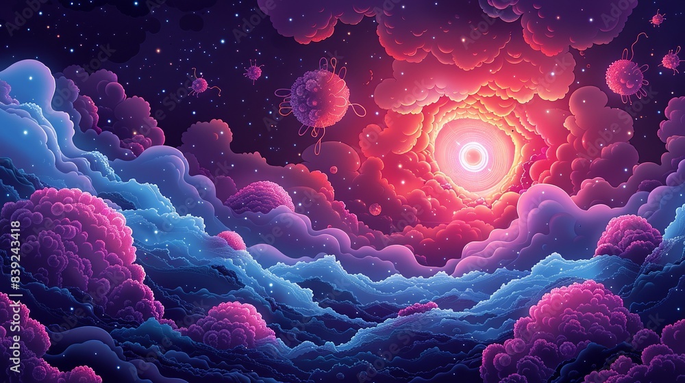 A 2D flat design of a planetary nebula with a central white dwarf ...