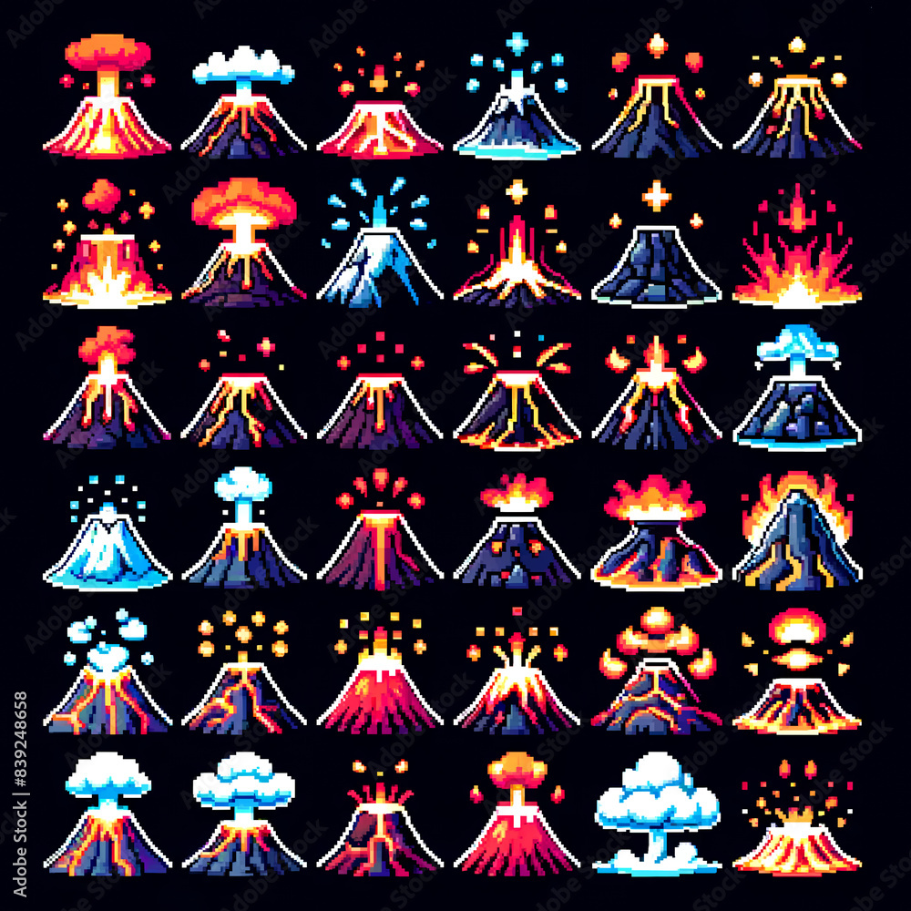 Pixel Art RPG Volcano Icons Sprite Sheet Stock Illustration | Adobe Stock