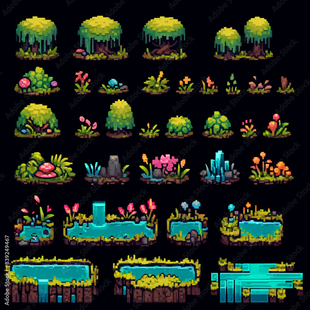 Pixel Art RPG Swamp Icons Sprite Sheet Stock Illustration | Adobe Stock
