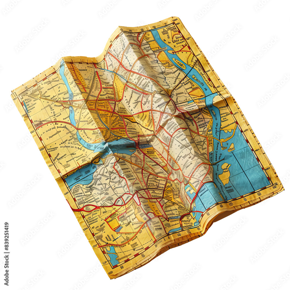 Vintage city map, highlighted streets, and rivers. Detailed paper ...