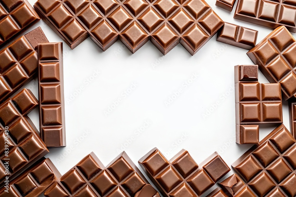 chocolate bars frame border with blank white space. Valentine and sweet ...