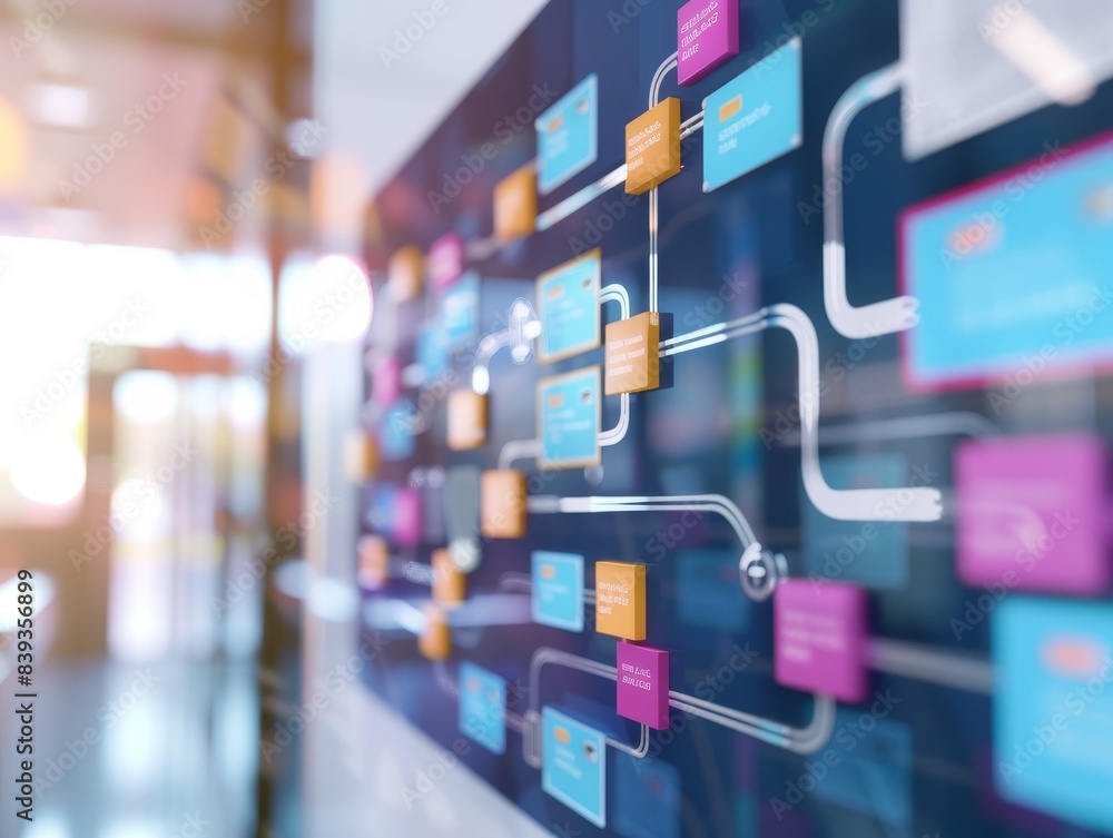 Interactive flowcharts for digital business process mapping, close up ...
