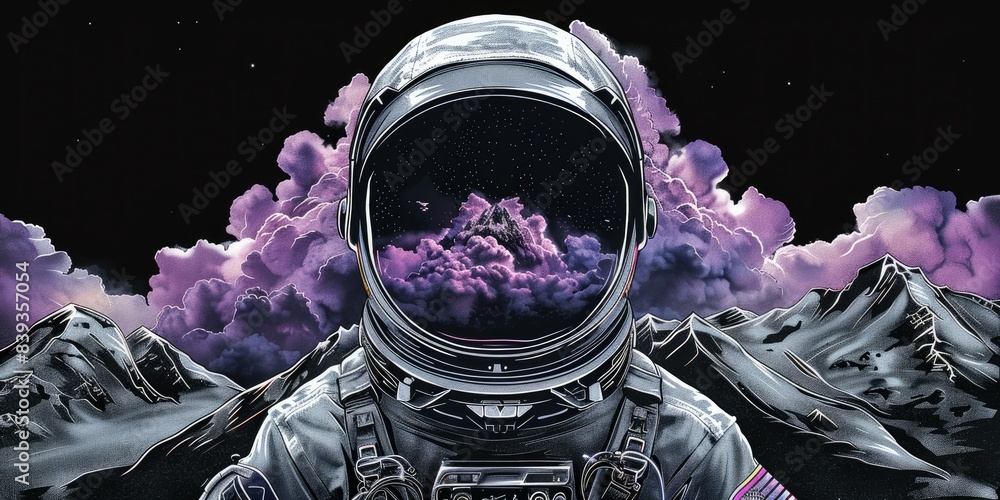 Surreal Astronaut, digital artwork of an astronaut with purple smoke ...