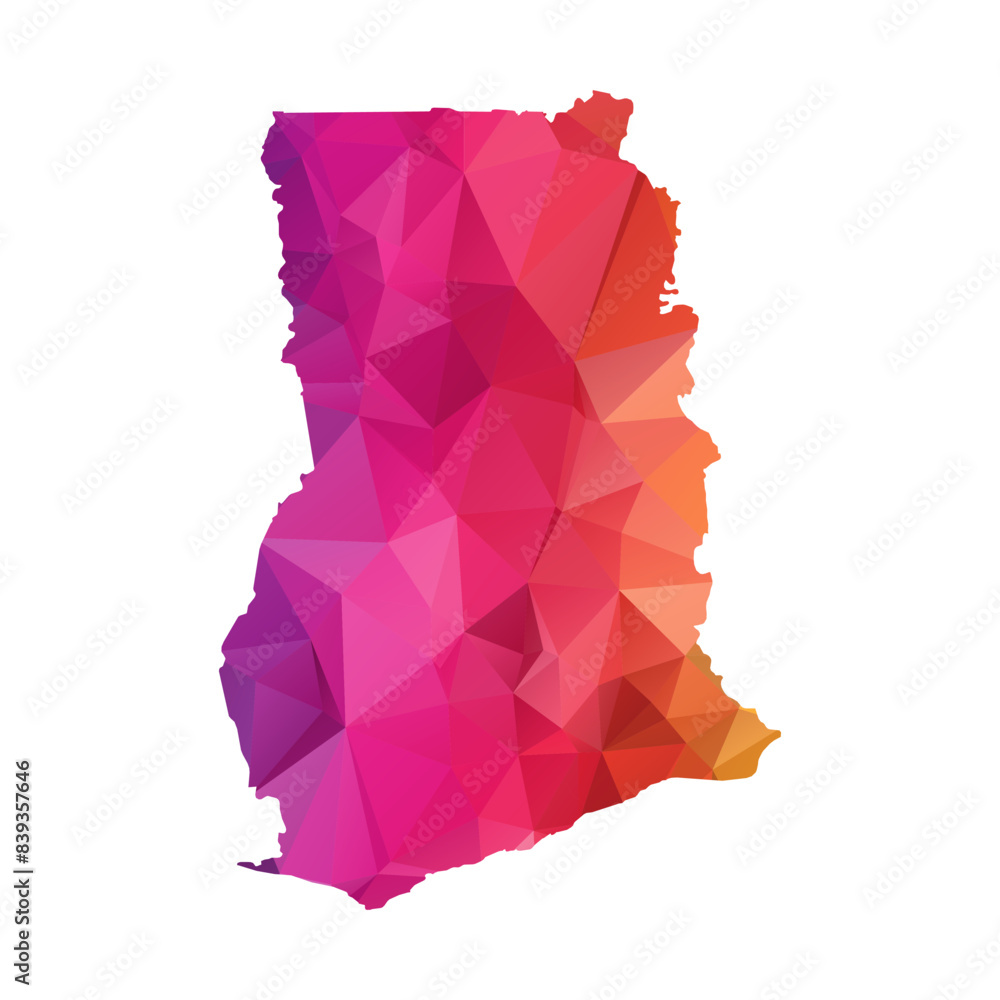 Abstract Polygon Map - Vector illustration Low Poly Color Rainbow Ghana ...