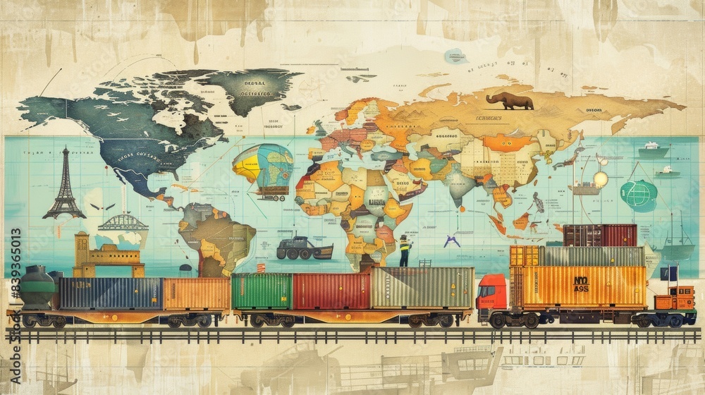 Ilustración de Stock Global Shipping Routes and Trade Goods Map ...