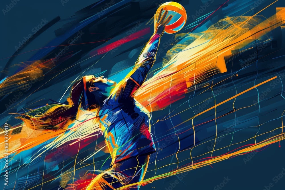 Dynamic Volleyball Player Serving Ball During Olympic Match - Vibrant ...