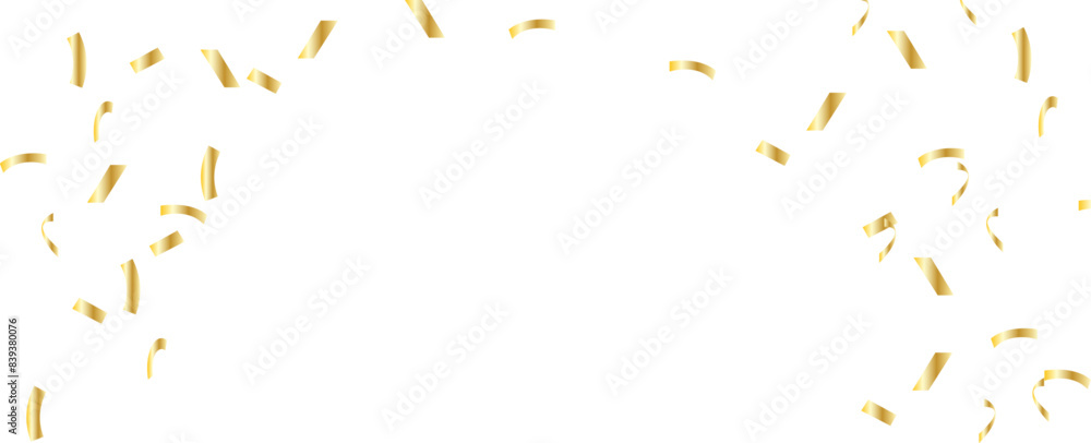 Gold confetti on transparent backdrop. Realistic falling tinsel. Luxury ...