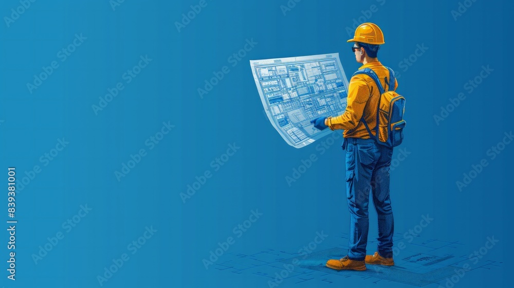 Engineer Reviewing Schematics: Illustrate an engineer reviewing large ...
