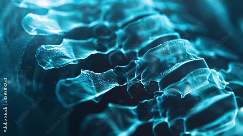 x-ray of a spinal injury, detailing vertebrae damage, focus on, back ...