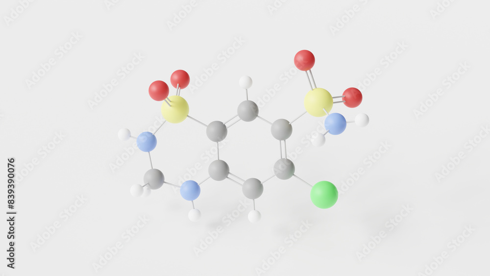 hydrochlorothiazide molecule 3d, molecular structure, ball and stick ...