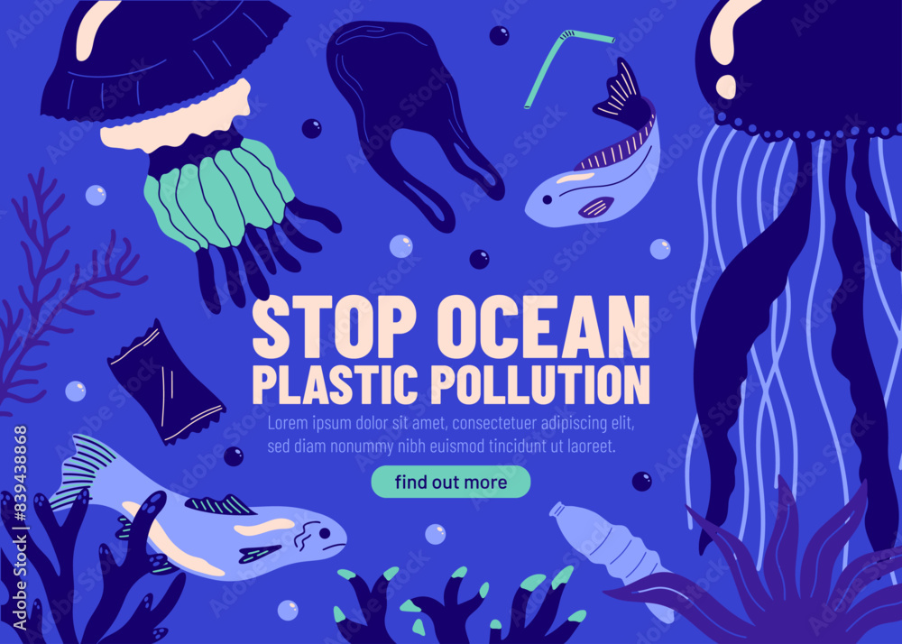 Stop Ocean Plastic Pollution design concept for web page, landing ...