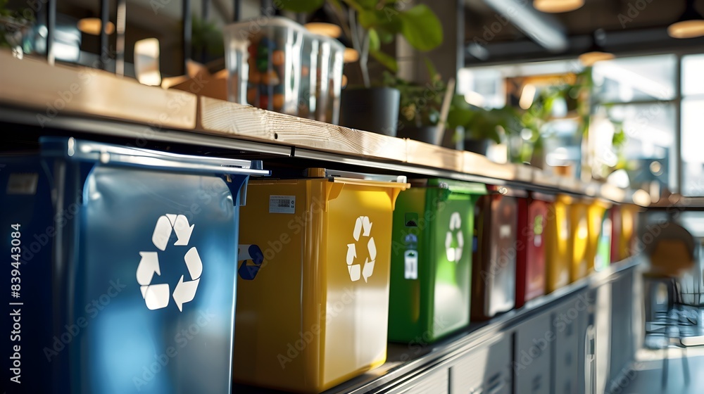 Ilustración de Stock Labeled Recycling Bins with Clear Signage in ...