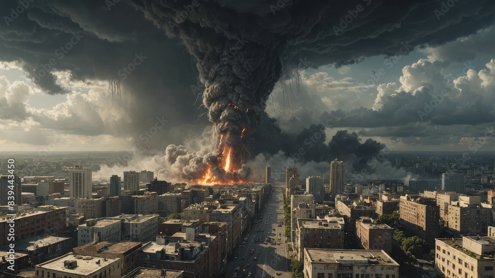 A cinematic portrayal of destruction as a massive volcano erupts in the ...