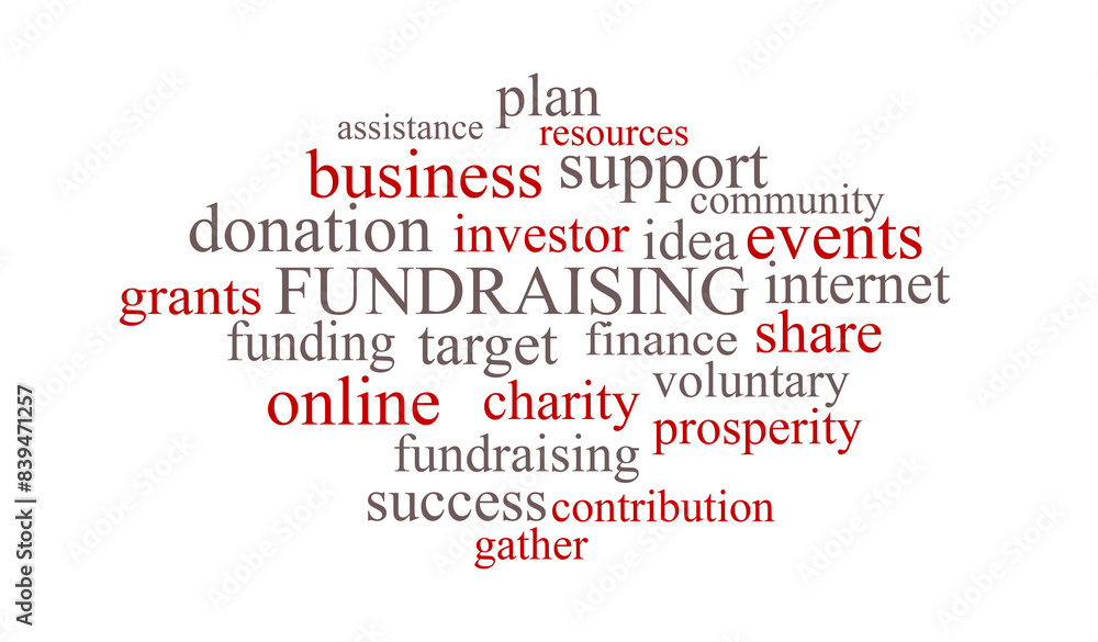 Word cloud with fundraising terms on white background, banner design ...