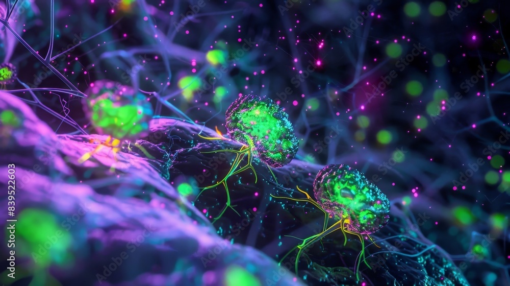 Colorenhanced image of beta cells in the pancreas with green ...
