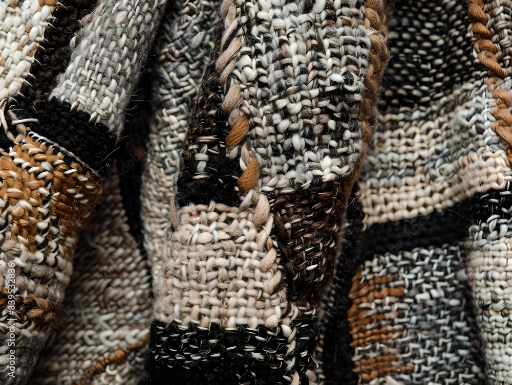 Closeup of a textured, woven fabric with an intricate pattern and ...
