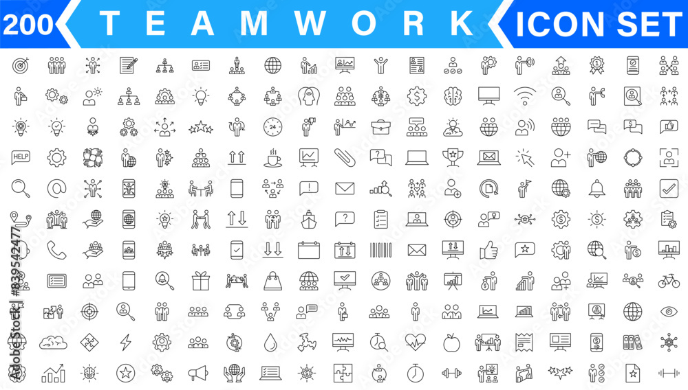 Teamwork icon set. Business team working together symbol. Co-worker ...