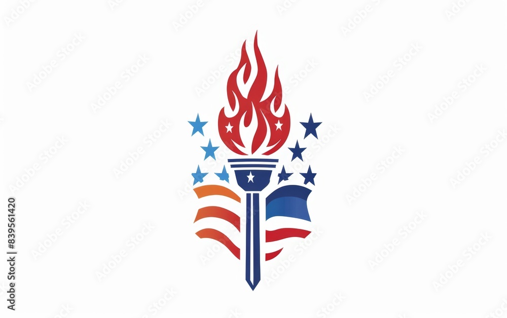 logo of the American flag with an abstract torch and star design ...