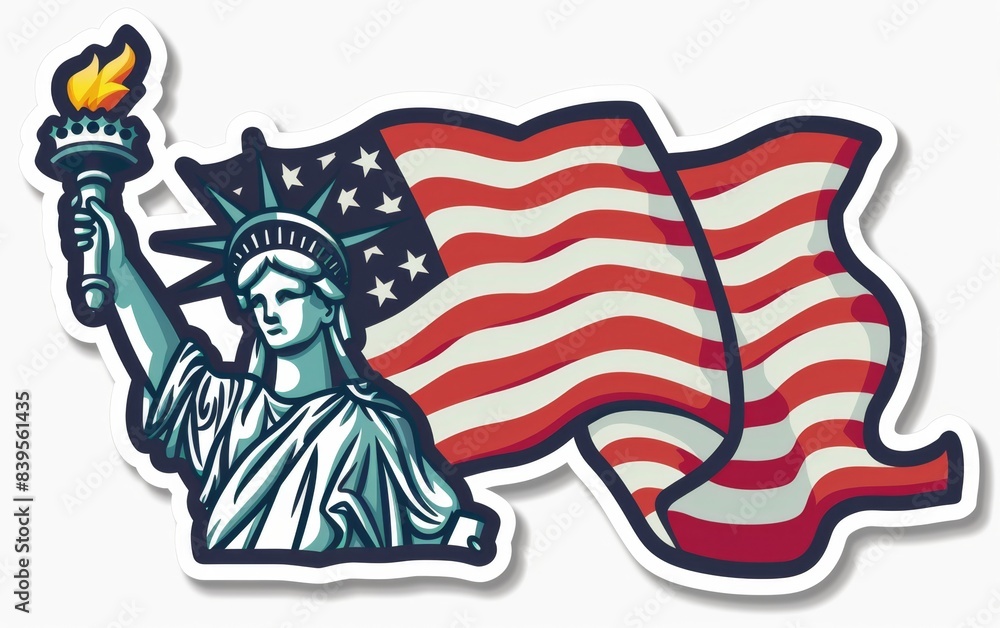 Vintage American flag with torch and Statue of Liberty isolated on ...